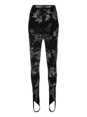 Philipp Plein Love-print Stirrup Leggings - Black