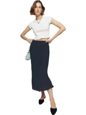 REFORMATION Layla Silk Midi Skirt Button