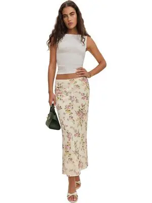 REFORMATION Layla Silk Midi Skirt Posy