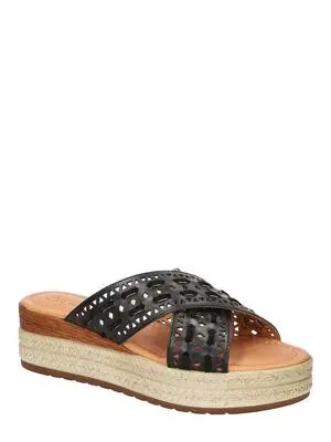 BELLA VITA Espadrille Platform Slide Sandal - Black Leather
