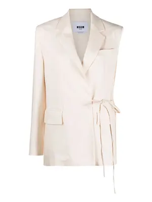 MSGM Single-breasted Blazer With Tie Fastening - Neutrals