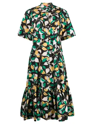 La DoubleJ Orchard-print Shirt Dress - Black