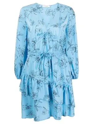 IVY OAK Floral-print Flared Mini Dress - Blue
