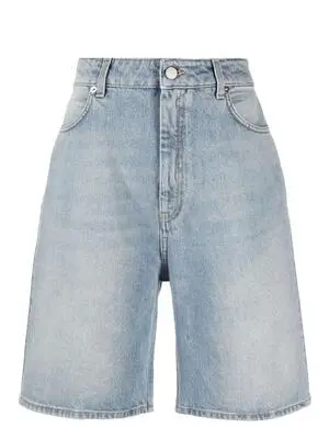 Loulou De Saison Washed Denim Organic Cotton Shorts - Blue