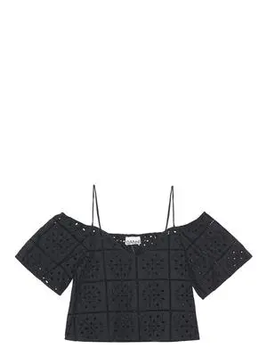 GANNI Broderie Anglaise Cropped Top - Black