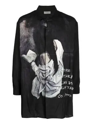 Yohji Yamamoto Graphic-print Long-sleeve Shirt - Black
