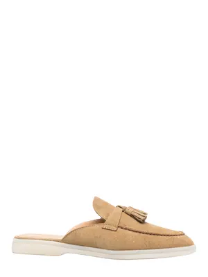 SCAROSSO Suede Mules With Tassel Detail - Neutrals
