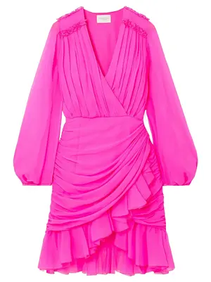 Giambattista Valli Wrap-effect Ruffled Mini Dress - Bright Pink