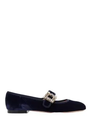 ROGER VIVIER Tres Vivier Velvet Flats - Navy