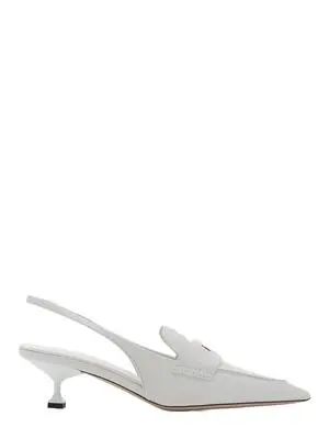Miu Miu Slingback Leather Penny Loafers - White