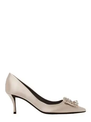 ROGER VIVIER Flower Embellished Satin Pumps - Neutral