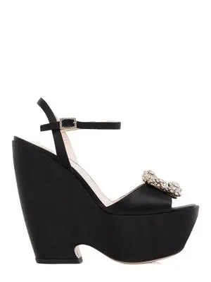 ROGER VIVIER Flower Satin Platform Sandals - Black