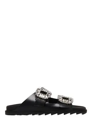 ROGER VIVIER Slidy Viv Buckle Leather Sandals - Black