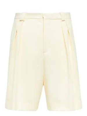 King & Tuckfield Pleated High-rise Wide-leg Wool Shorts - White
