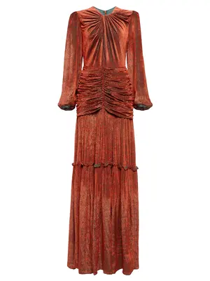 Costarellos Sabrina Velvet Devoré Gown - Orange