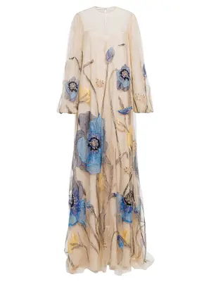 Costarellos Yesenia Embroidered Gown - Beige