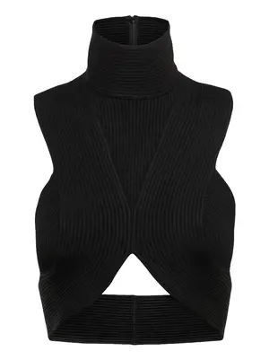 Alaïa Ribbed-knit Halterneck Crop Top - Black