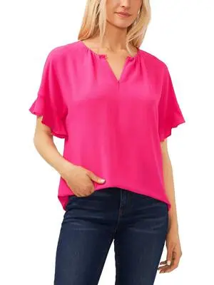 CECE DUPRAZ Ruffle Sleeve Crepe Blouse - Bright Rose