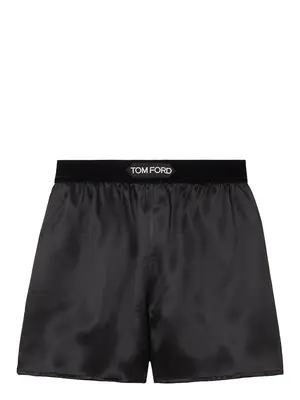 TOM FORD Velvet-trimmed Stretch-silk Board Shorts - Black