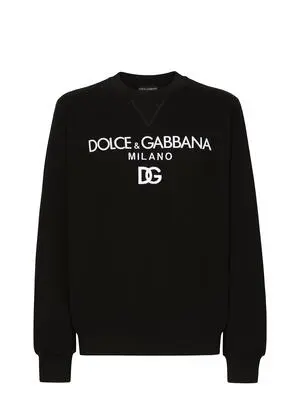 Dolce & Gabbana Round-neck Sweatshirt With Dg Embroidery - Black