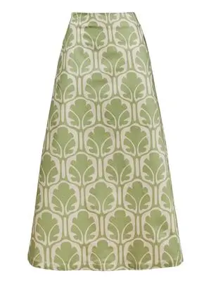 La DoubleJ Printed A-line Midi Skirt - Green