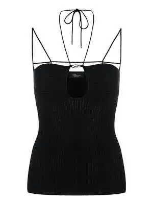 Blumarine Cut-out Ribbed Knit Top - Black