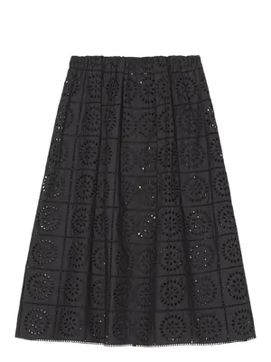 GANNI Broderie-anglaise Straight Skirt - Black