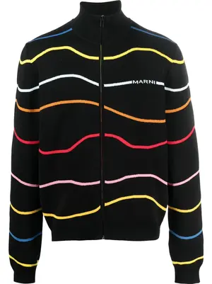 Marni Stripe-pattern Cotton Cardigan - Black