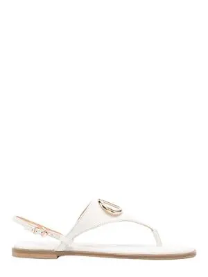 TWINSET Logo-plaque Thong-strap Leather Sandals - White