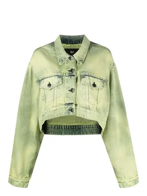 3x1 Cropped Tie-dye Denim Jacket - Green