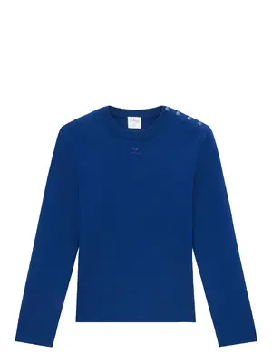 COURREGES Logo-patch Buttoned Sweater - Blue