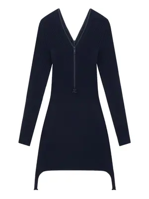 COURREGES Ribbed-knit Zip-up Dress - Blue