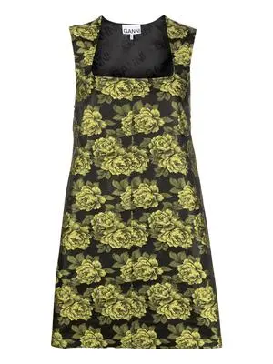 GANNI Flower Jacquard Suiting Minidress - Yellow