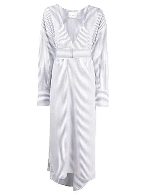 SA SU PHI Stripe-pattern Belted Shirt Dress - White