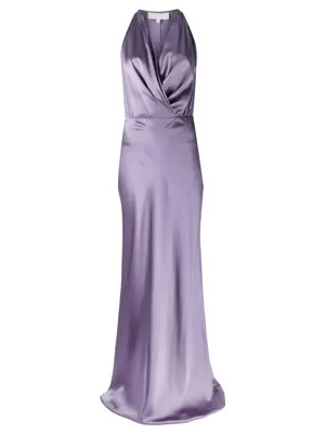 Michelle Mason Draped Halterneck Gown - Purple