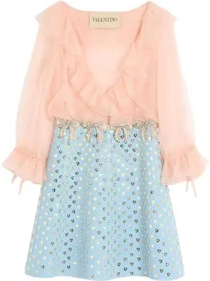 Valentino Garavani Embroidered Crepe Couture Short Dress - Rose Mist/pastel Grey