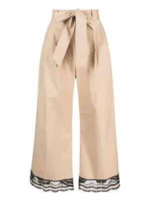TWINSET Lace-trimmed Wide-leg Trousers - Neutrals