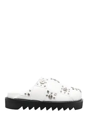 Toga Stud-embellished Leather Slippers - White