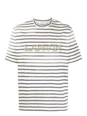 LANVIN Logo-embroidered Striped T-shirt - Neutrals