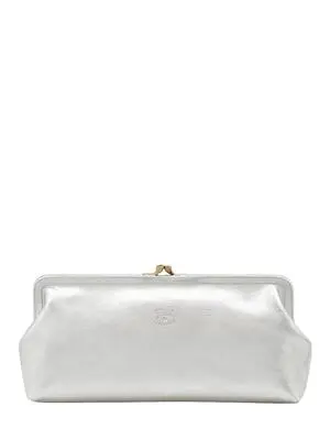 Il Bisonte Classic Vacchetta Leather Clutch Bag - Silver