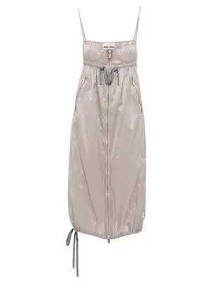 Miu Miu Tie-detailed Silk Midi Dress - Grey