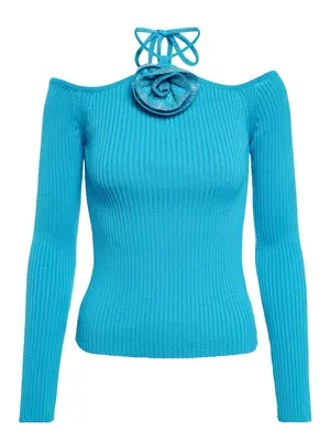 Giuseppe Di Morabito Embellished Ribbed-knit Top - Blue