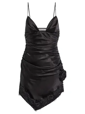 Alessandra Rich Embellished Silk-blend Satin Minidress - Black