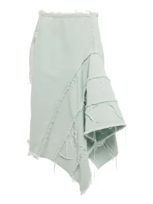 Dries Van Noten Distressed Denim Midi Skirt - Green