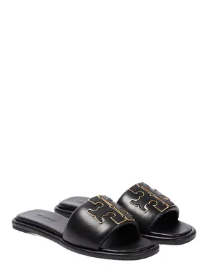 Tory Burch Tory Burch Double T Leather Slides Black