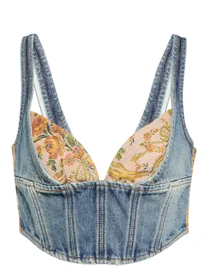 Alessandra Rich Floral Cropped Bustier Top - Multicoloured