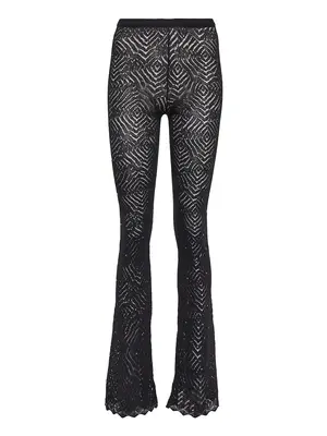 Alessandra Rich Embellished Flared Lace Pants - Black