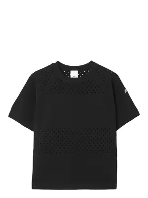 JETSET Appliquéd Perforated Knitted T-shirt - Black