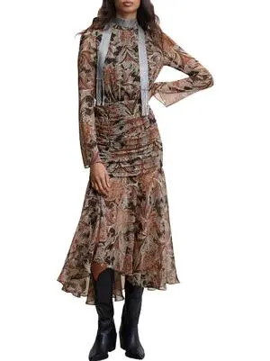 Mango Paisley Print Ruffle Dress - Brown/black