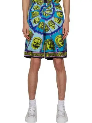 Versace Printed Twill Silk Shorts - Acid Green And Teal